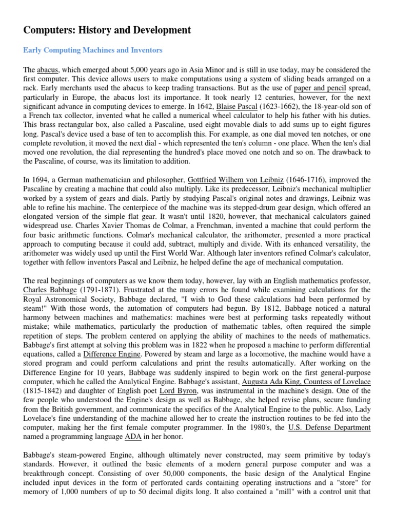 Computers: History and Development: Early Computing Machines and ...