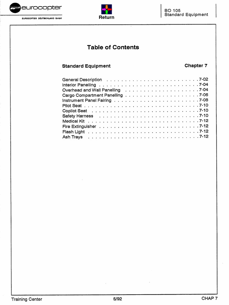 BO 105 I Standard Equipment Chapter 7 | PDF