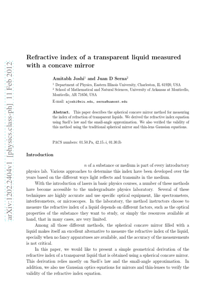 Physics 12th Practical | PDF | Lens (Optics) | Refractive Index