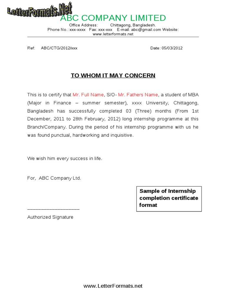 Summer Internship Completion Letter