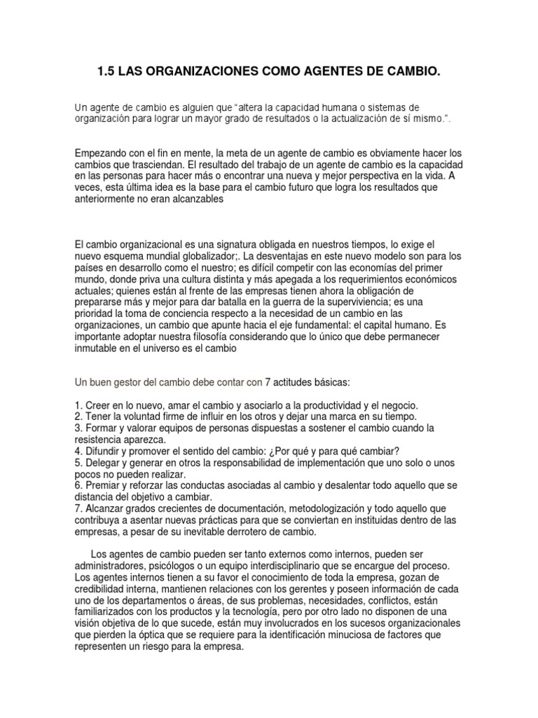 Las Organizaciones Como Agentes de Cambio | PDF | Conocimiento | Sicología