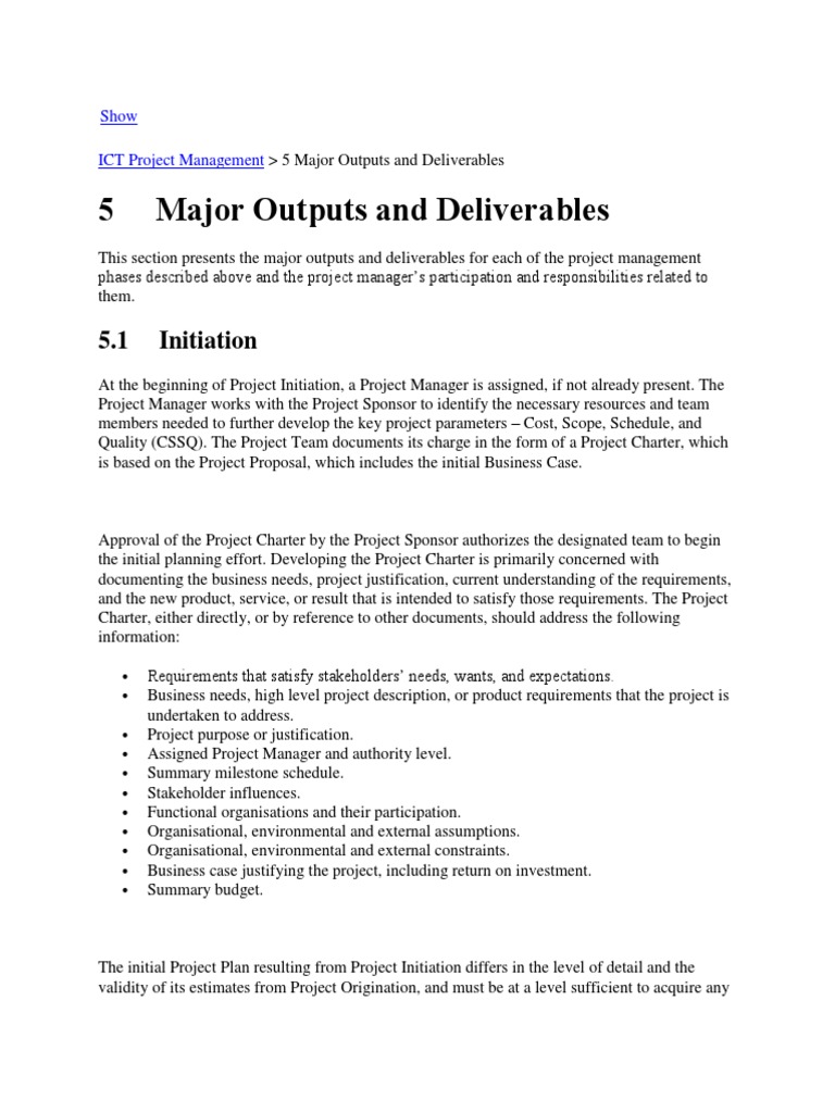 ICT Project Management Outputs and Deliverables | PDF | Project ...