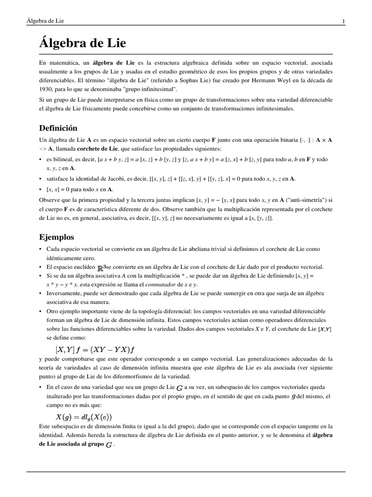 Fundamentos del Álgebra de Lie | PDF | Algebra de mentiras | Grupos de ...
