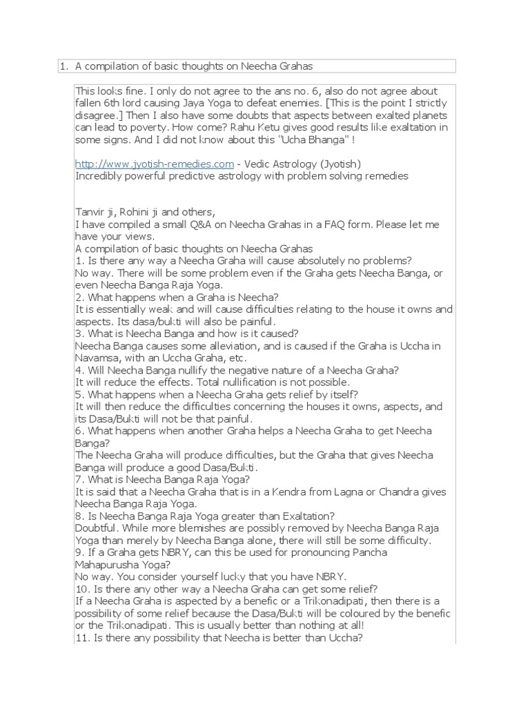 A Compilation of Basic Thoughts on Neecha Grahas: Frequently Asked ...