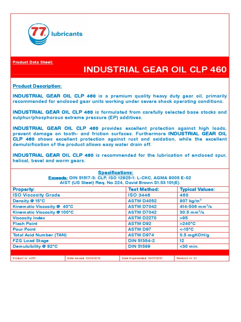 4378 Industrial Gear Oil CLP 460 | PDF