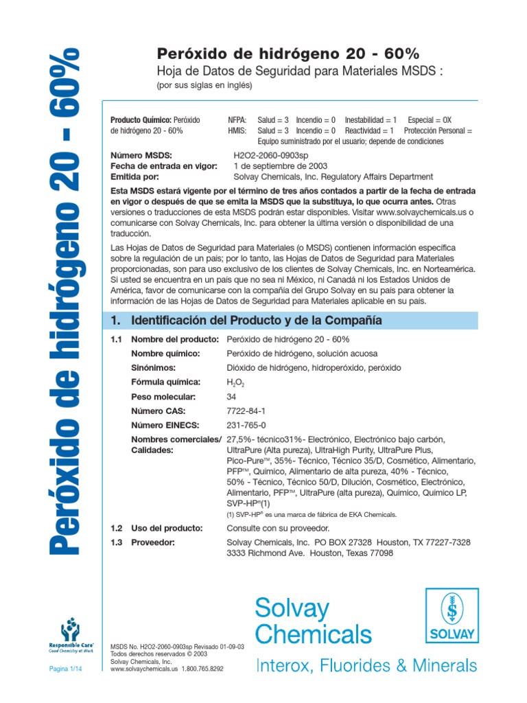 Msds Peroxido | PDF | Peróxido de hidrógeno | Agua