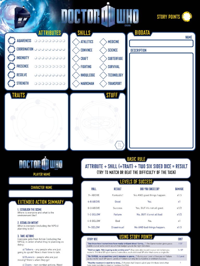Doctor Who Character Blank Sheet | Role Playing Games | Tabletop Games