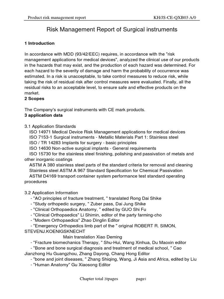 Risk Management Report of Surgical Instruments | PDF | Medical Device ...