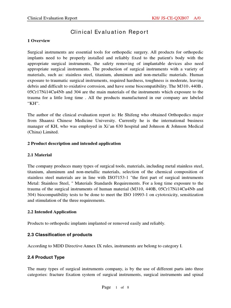 Clinical Evaluation Report-Surgical Instruments | PDF | Scoliosis ...