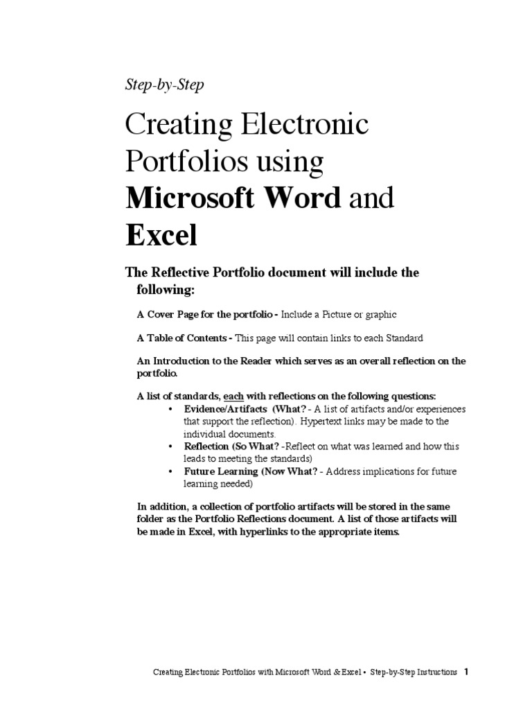 Creating Electronic Portfolios Using: Microsoft Word and Excel | PDF ...