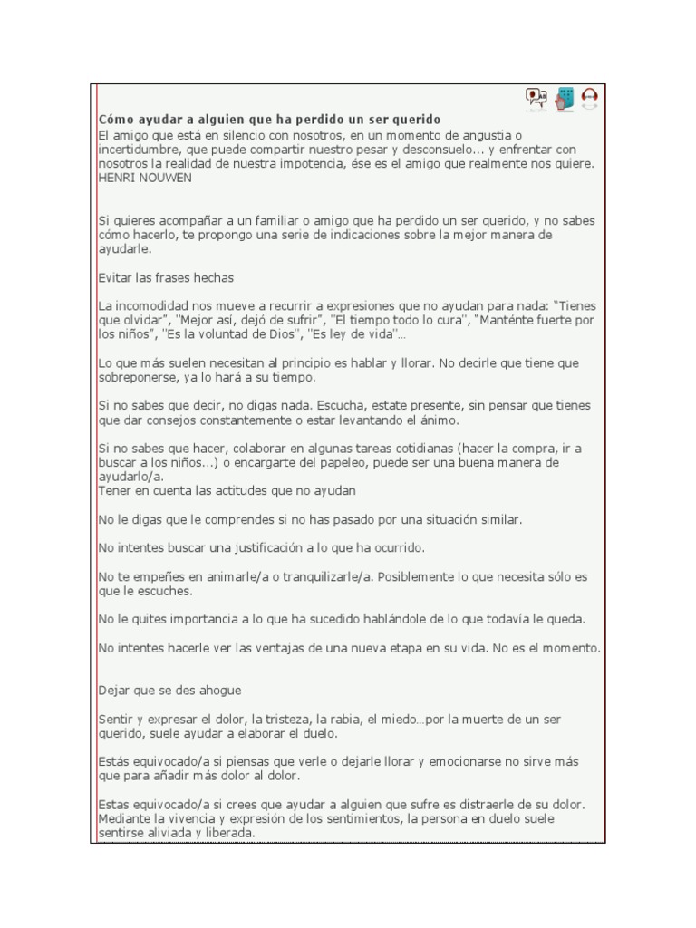 Cómo Ayudar A Alguien Que Ha Perdido Un Ser Querido | PDF | Dolor | Adultos