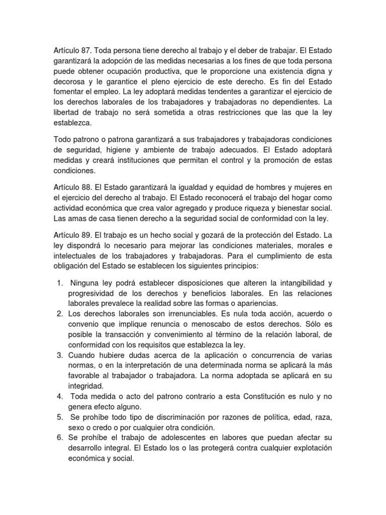 Artículo 87, 88 y 89 | PDF | Derecho laboral | Discriminación