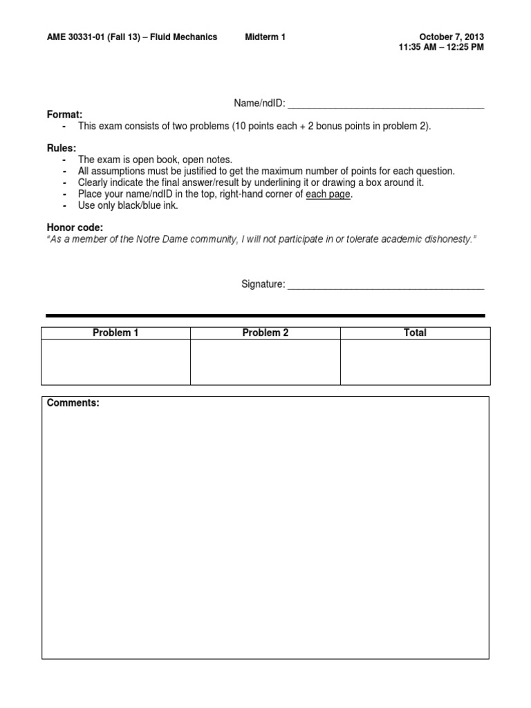 Midterm 1 Solution For Fluid Dynamics | PDF | Wind Tunnel | Fluid Dynamics