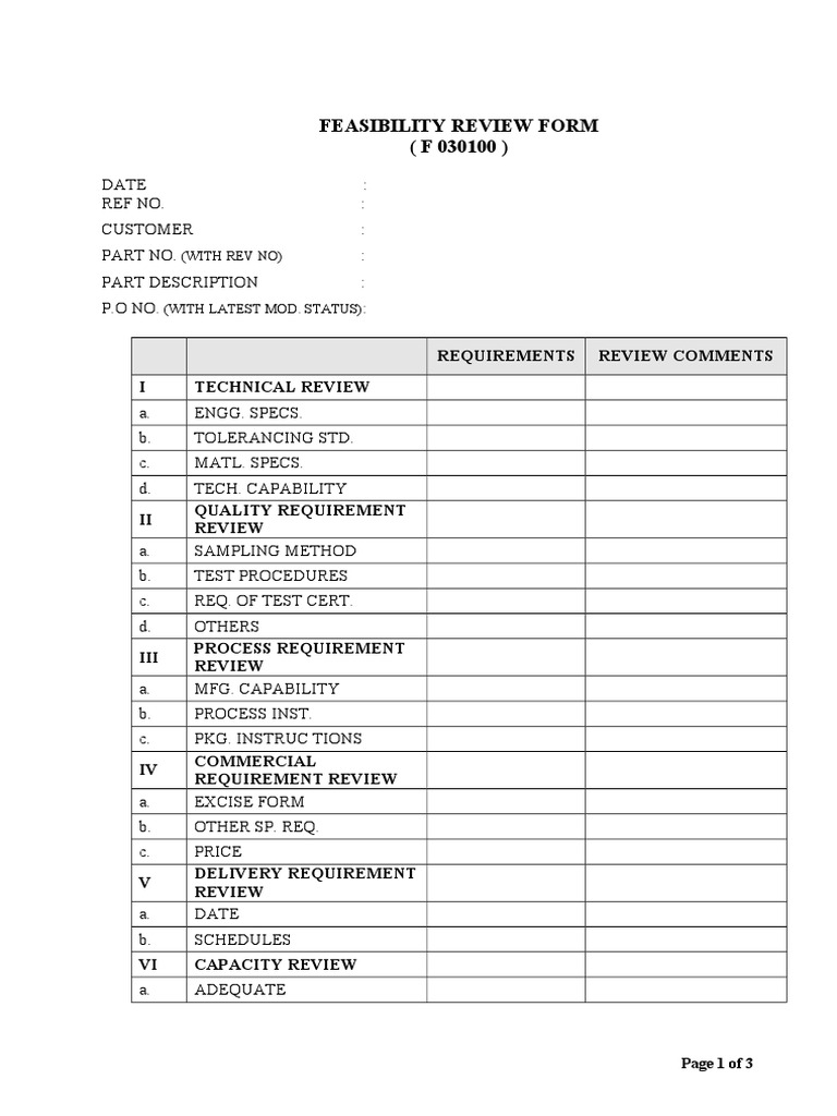 Form_Feasibility Review Form | Production And Manufacturing ...