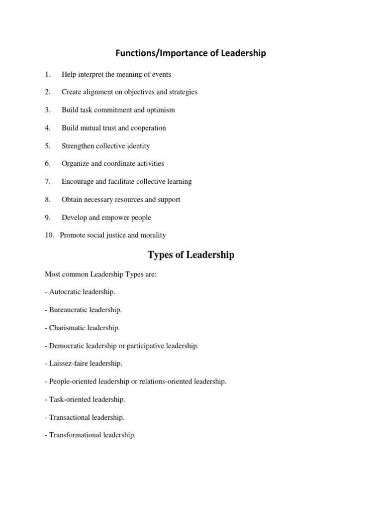 Functions of Leadership | Download Free PDF | Transformational ...