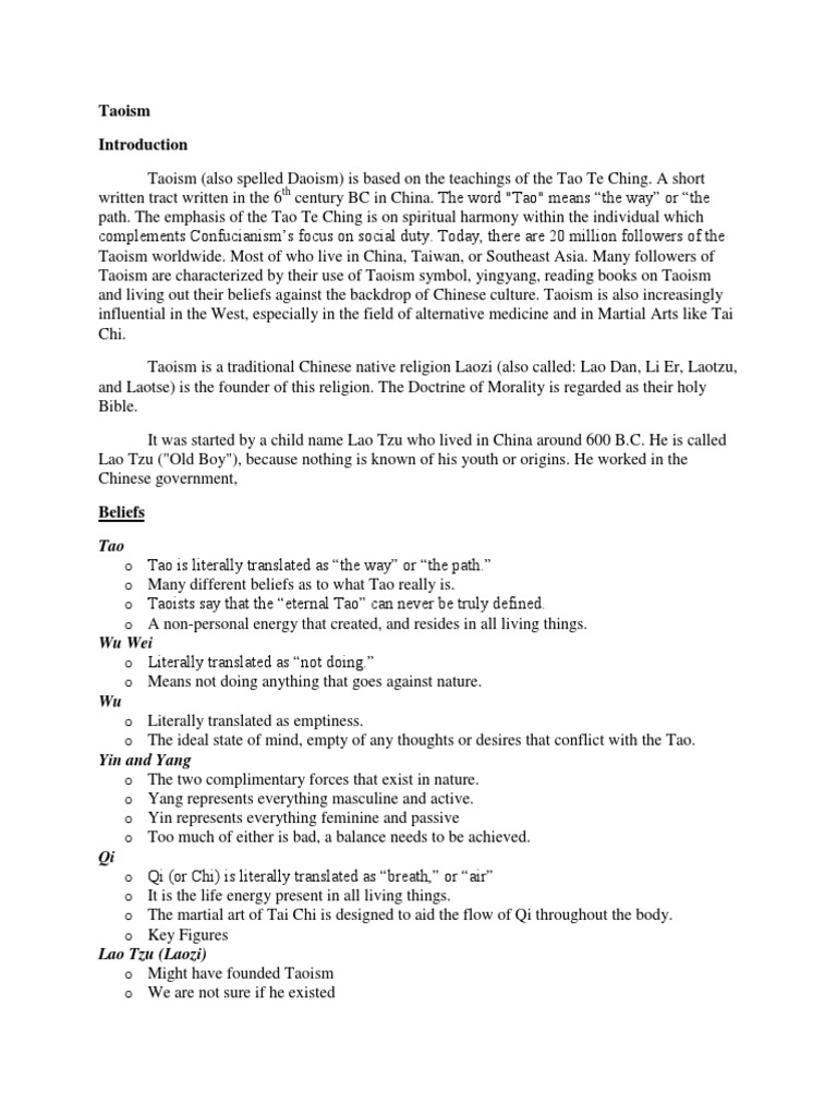 An Introduction to the Foundations and Beliefs of Taoism | PDF | Laozi ...