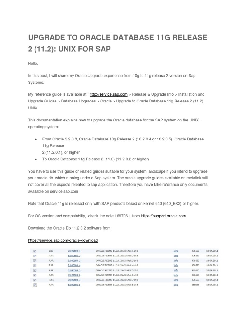 Oracle 11g Upgrade Pdf Oracle Database Unix