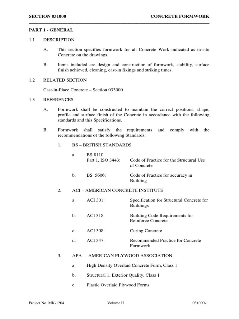 Concrete Formwork Specs | PDF | Specification (Technical Standard ...