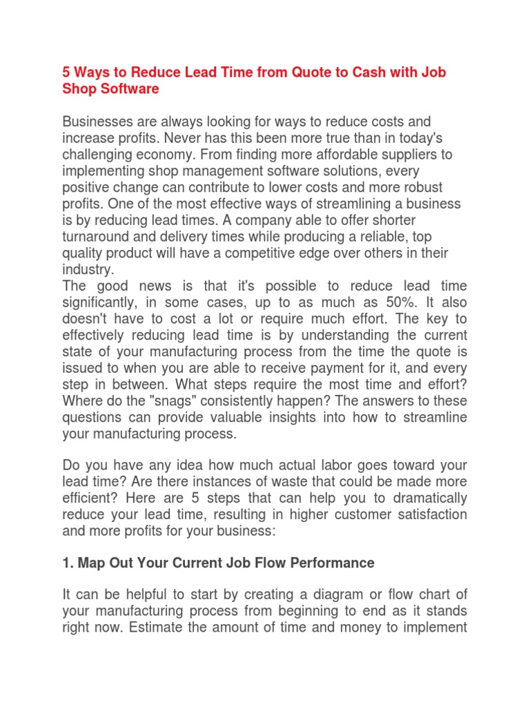 5 Ways for Lead Time Reduction | Workflow | Profit (Accounting)