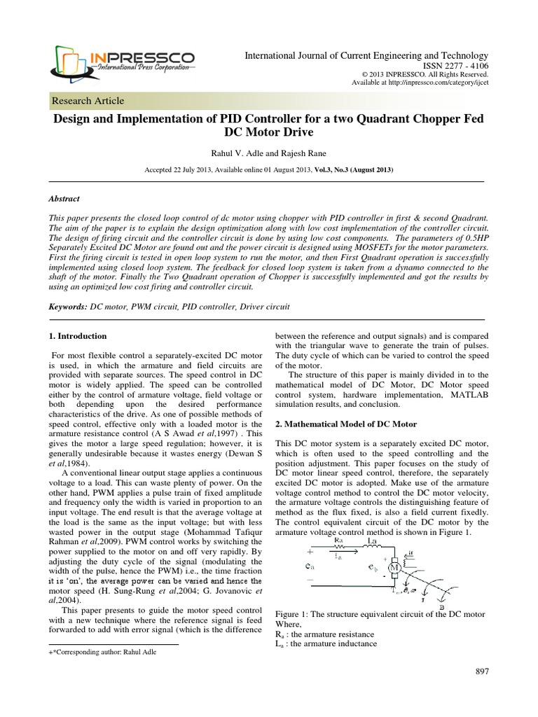 PID Controller For A Two Quadrant Chopper Fed DC Motor Drive | PDF ...
