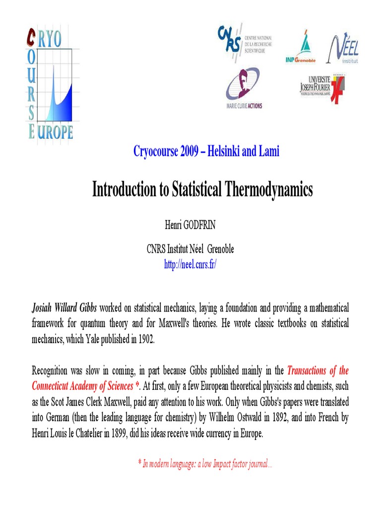Introduction to Statistical Thermodynamics | Statistical Mechanics ...