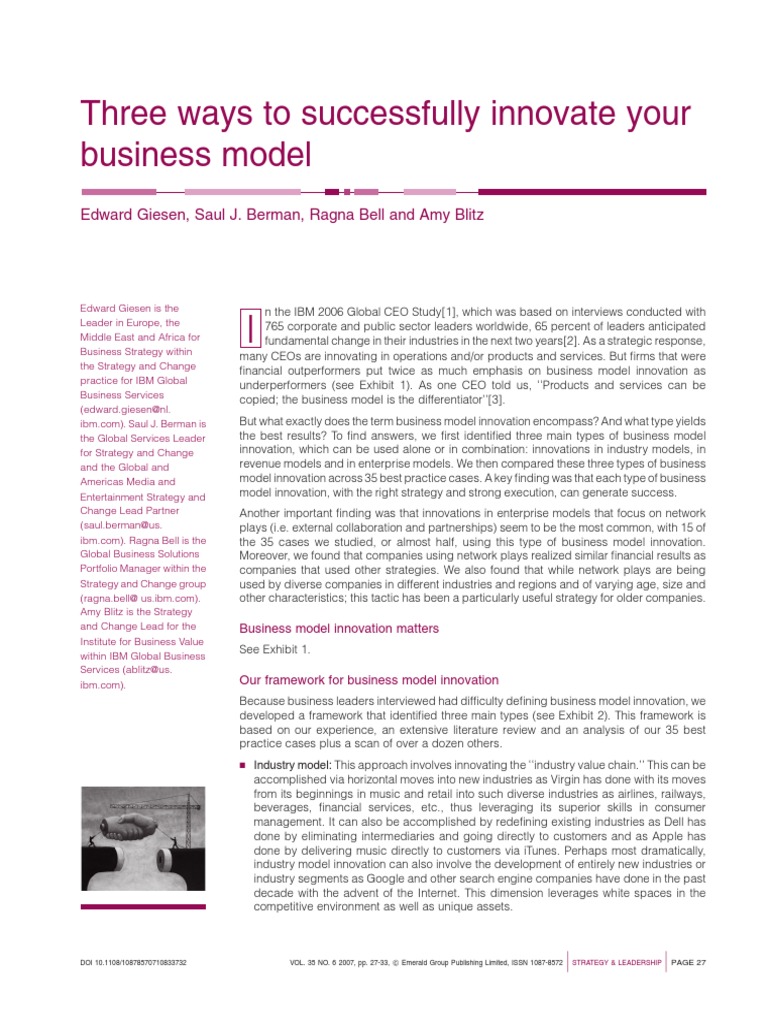 Three Ways To Successfully Innovate Your Business Model | PDF ...