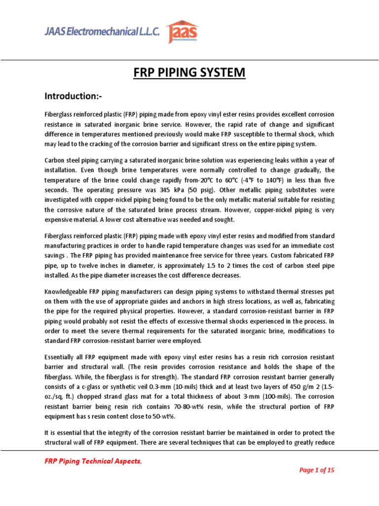 FRP Piping Technical Aspects - Joints Etc. | PDF | Home & Garden ...