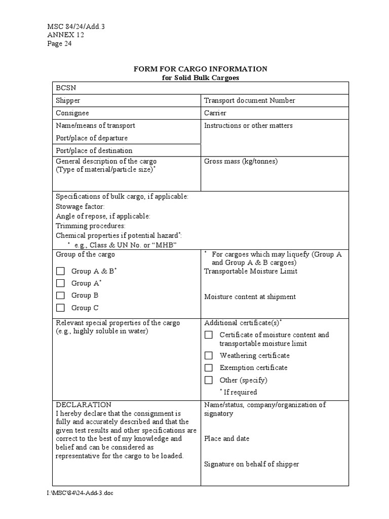IMSBC Code - Sampling Procudures | Cargo | Sampling (Statistics)