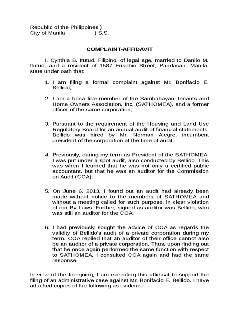 Complaint Affidavit Template | PDF | Audit | Government Information