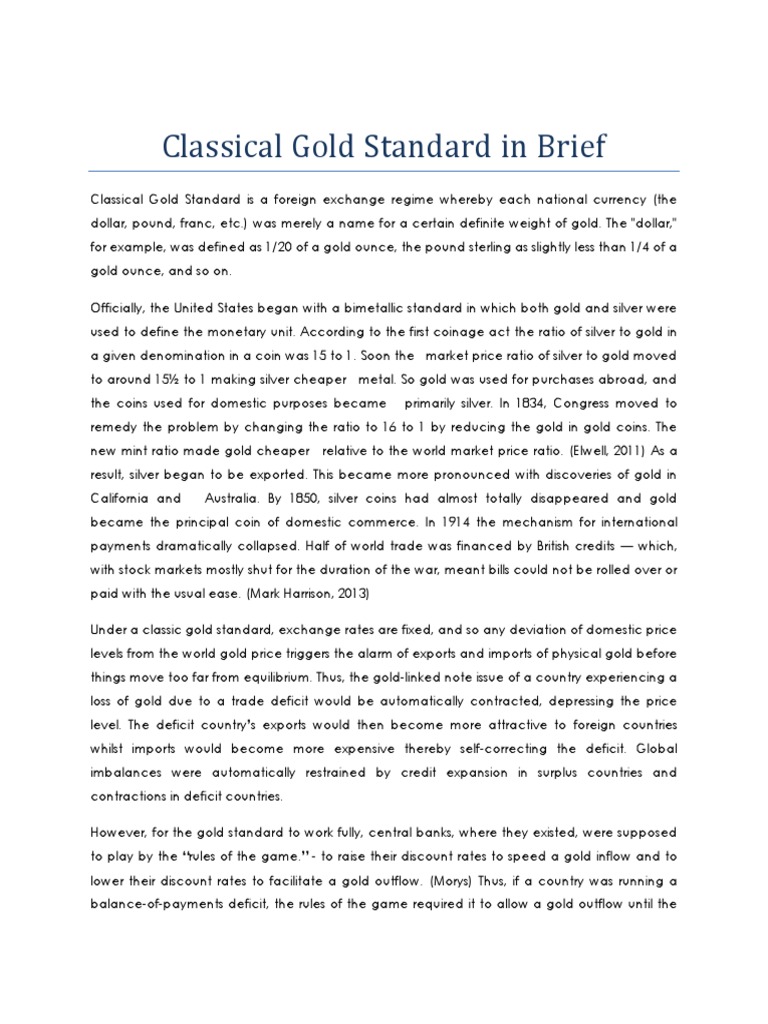 Classical Gold Standard in Brief | PDF | Gold Standard | Currency