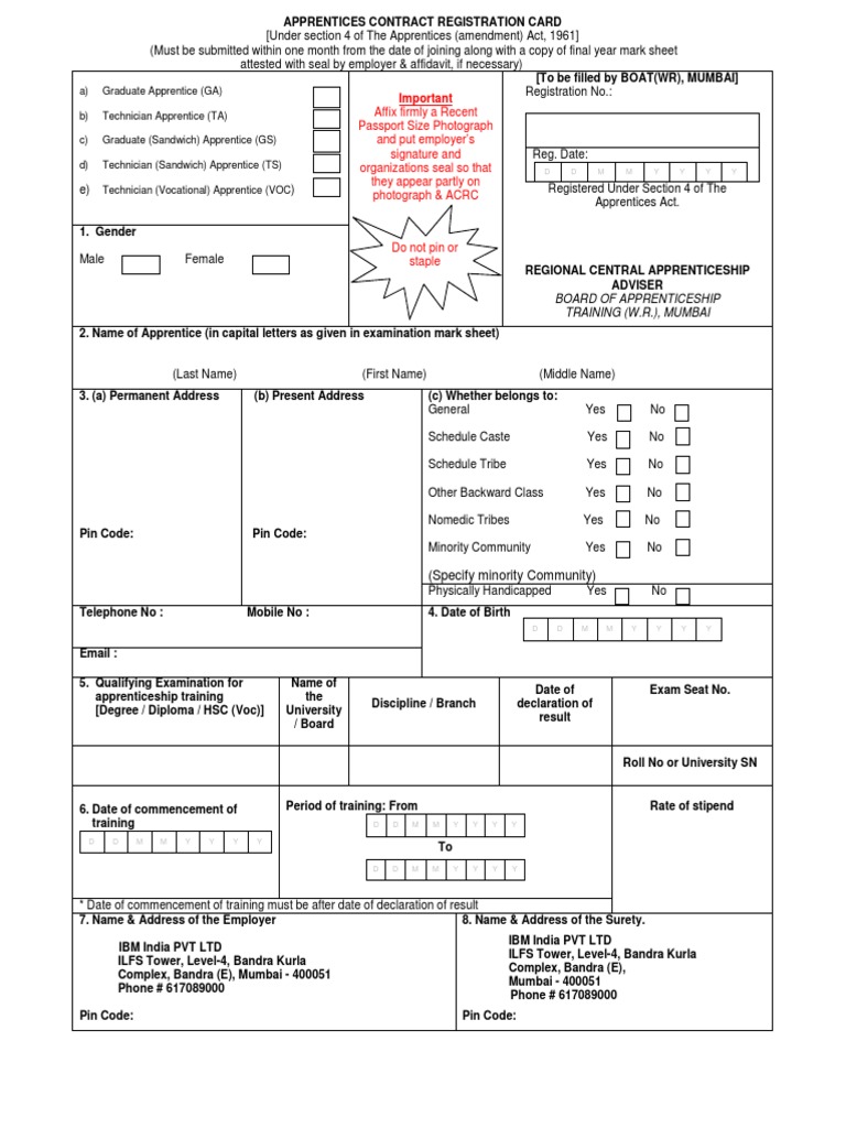 Apprentices Contract Registration Form | PDF | Apprenticeship | Guarantee