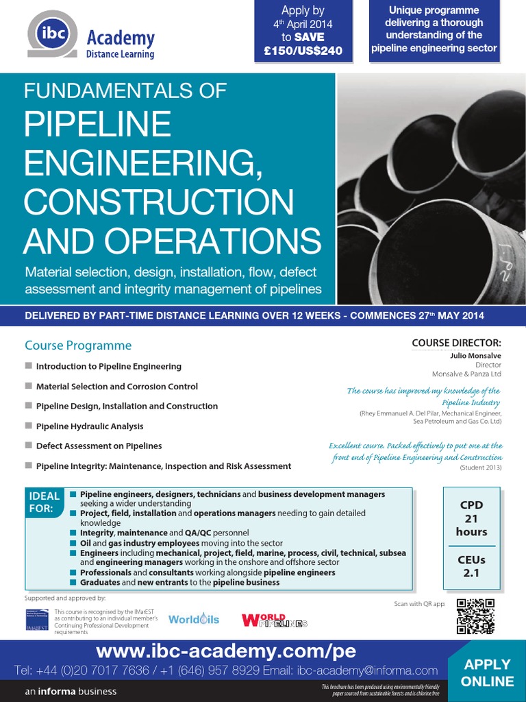Fundamentals of Pipeline Engineering, Construction & Operations | PDF ...