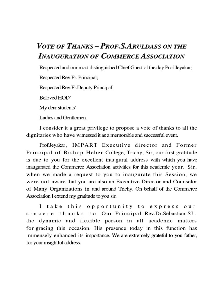 Vote of Thanks | PDF | Gratitude