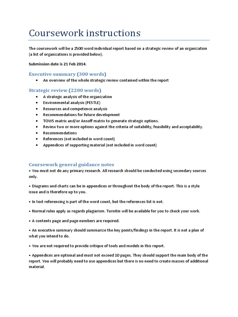 Coursework Instructions Strategic Management | PDF | Swot Analysis ...