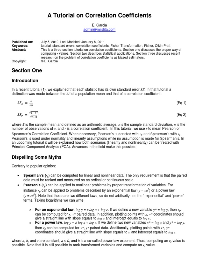 A Tutorial On Correlation Coefficients | PDF | Confidence Interval ...