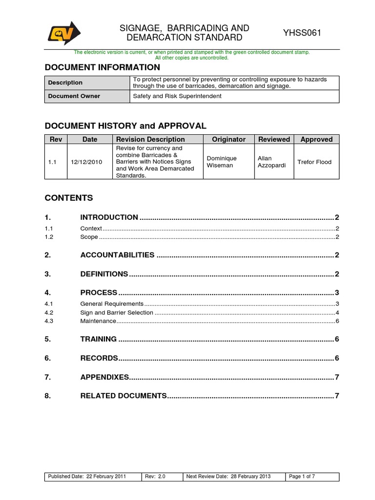 Signage Barricading and Demarcation Standard | PDF | Safety | Risk ...