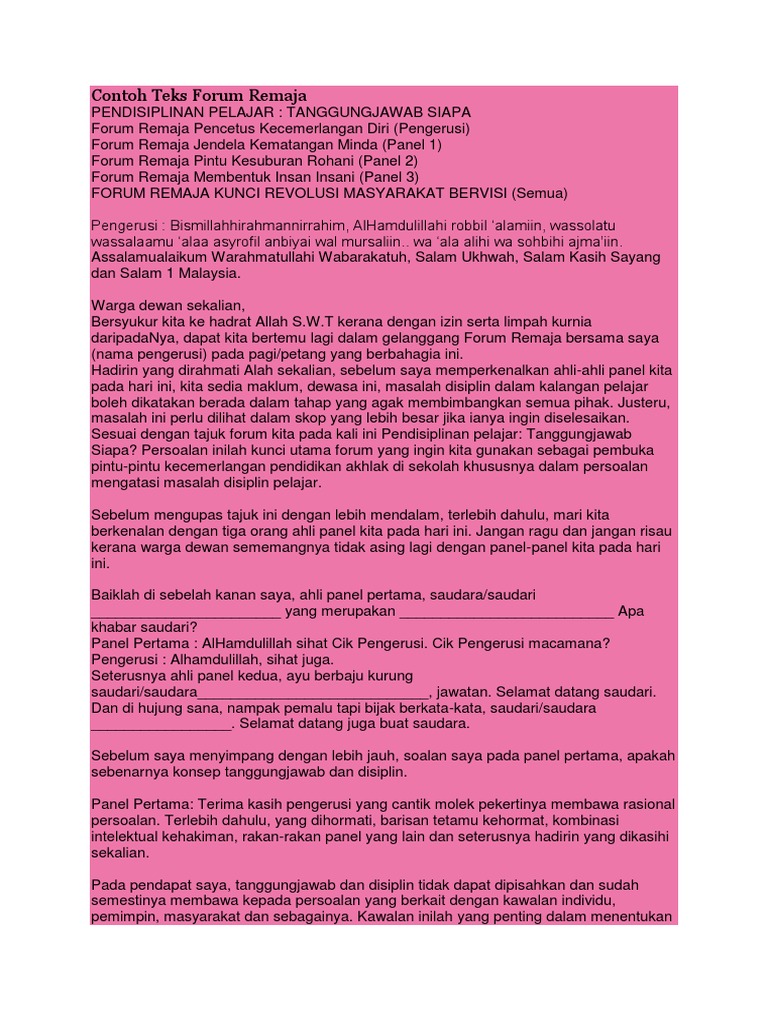 Teks Forum Pendisiplinan Pelajar | PDF