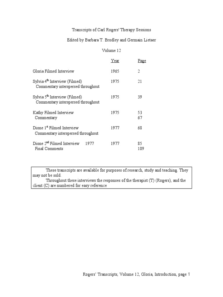 Transcripts of Carl Rogers' Therapy Sessions | PDF | Psychotherapy ...