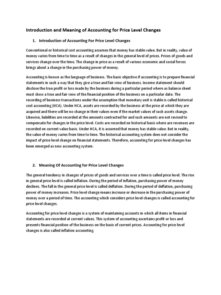 Accounting For Price Level Changes | PDF | Historical Cost | Inflation