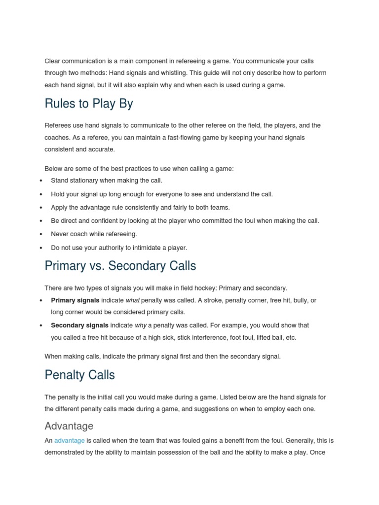 Referree Hands Signals For Field Hockey | PDF | Referee | Leisure