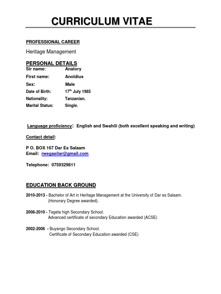 My Curriculum Vitae | PDF | Tourism | Tanzania