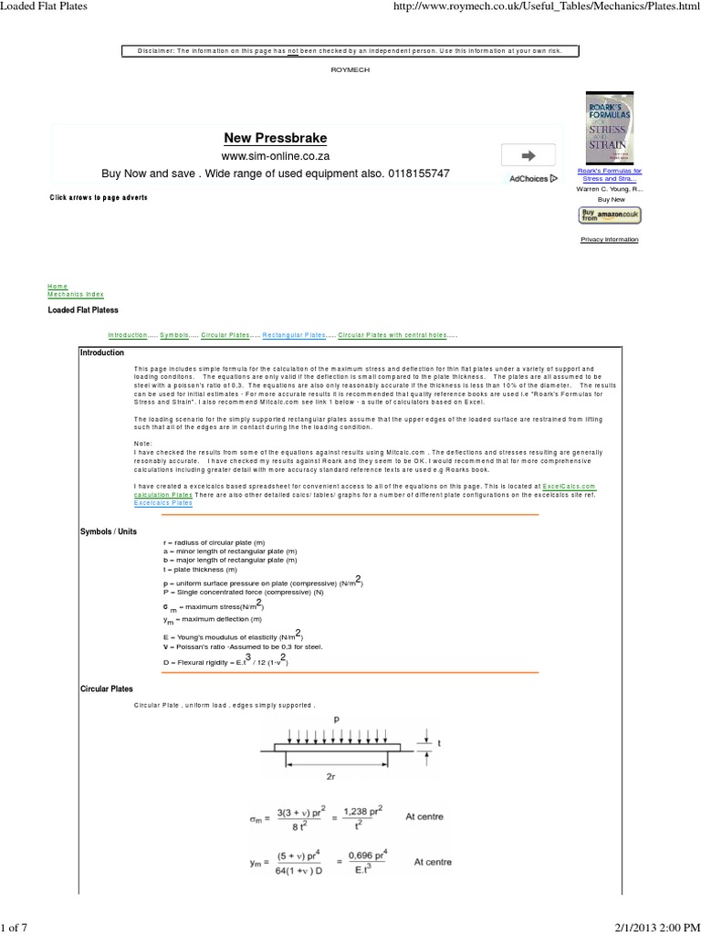 Loaded Flat Plates | PDF | Young's Modulus | Chemical Product Engineering