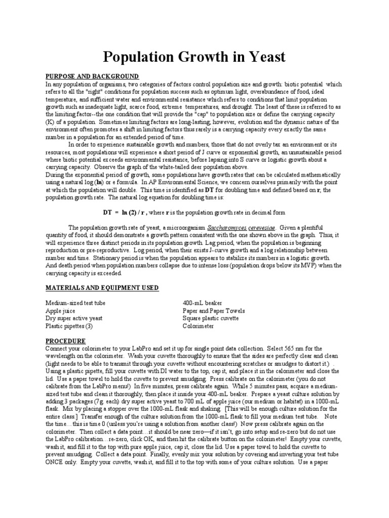 Yeast Growth Curve Analysis Lab | PDF | Population Growth | Logarithm