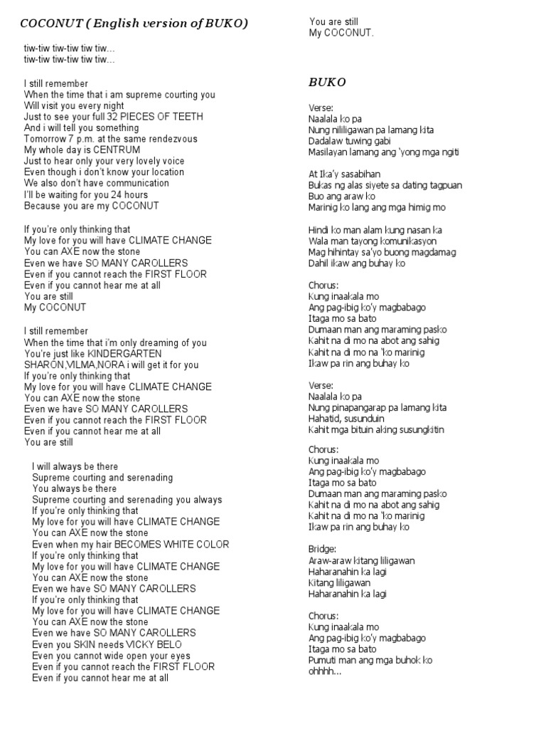 Buko Lyrics English | PDF | Poetry