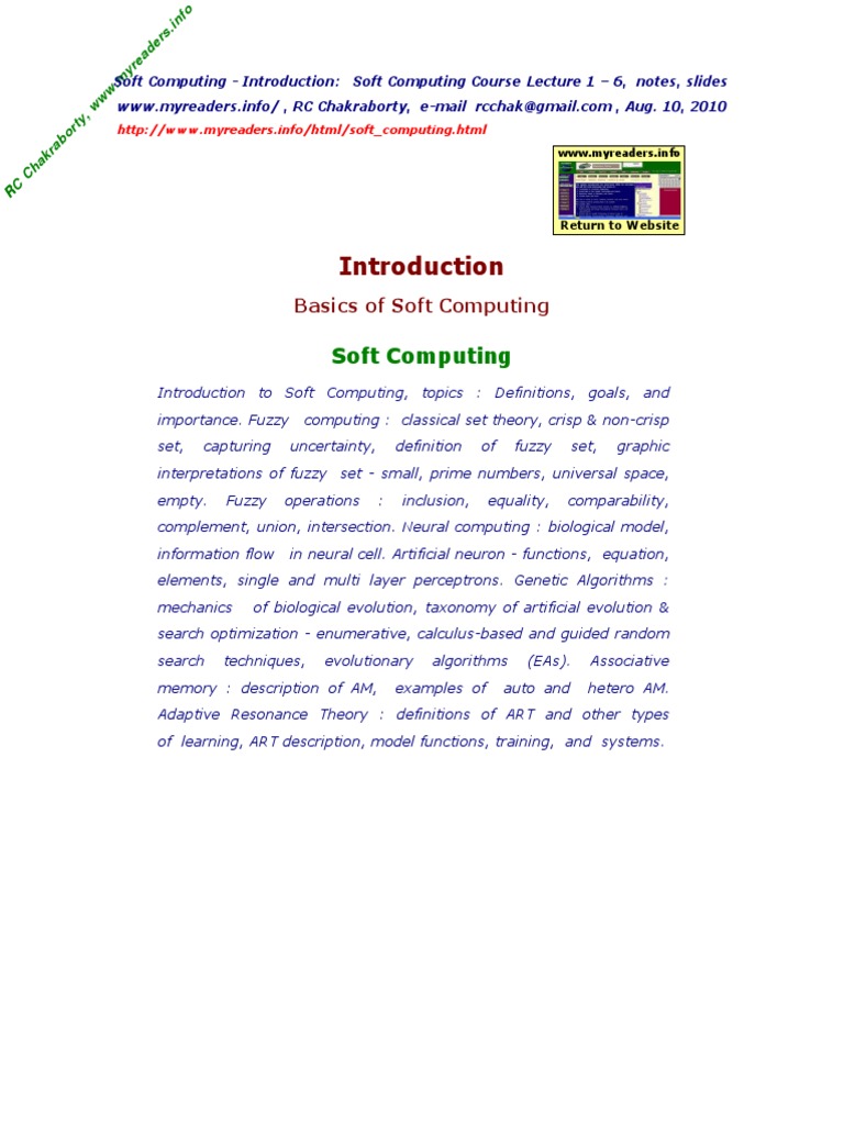 01 Introduction To Soft Computing | PDF | Fuzzy Logic | Logic