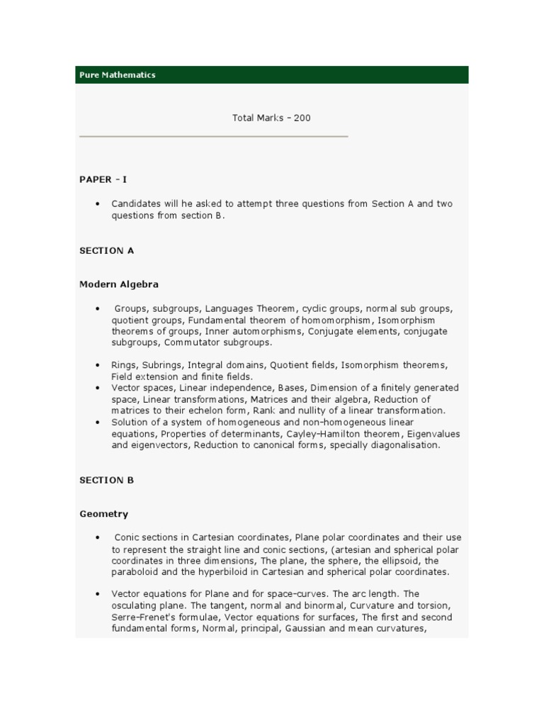 Pure Mathematics Syllabus Overview | PDF | Vector Space | System Of ...