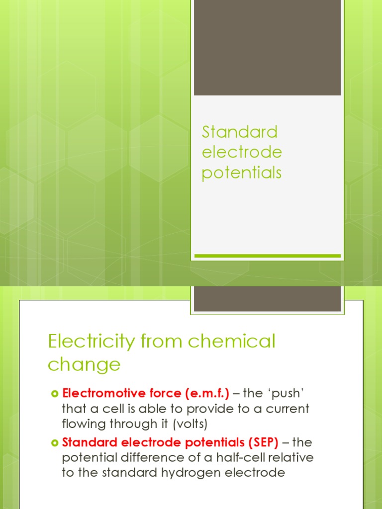 Standard Electrode Potentials Explained | PDF | Chemical Reactions | Zinc