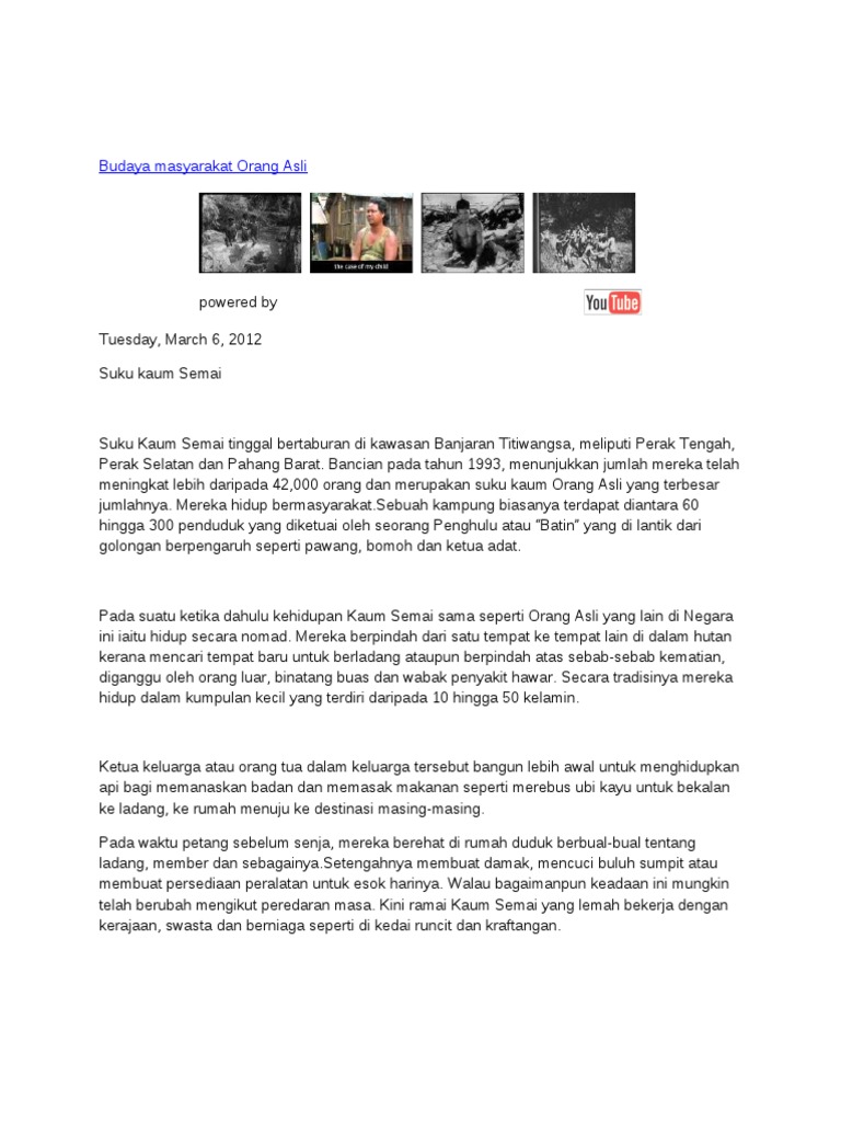 Budaya Masyarakat Orang Asli Semai | PDF | Ilmu Sosial | Perjalanan