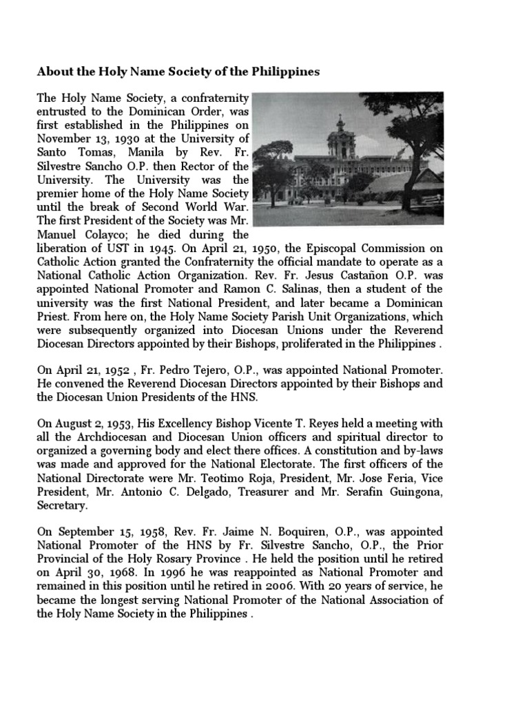 About The Holy Name Society of The Philippines | Download Free PDF ...
