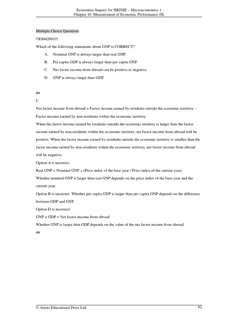 Chapter 16 Measurement of Economic Performance (II) | PDF | Balance Of ...